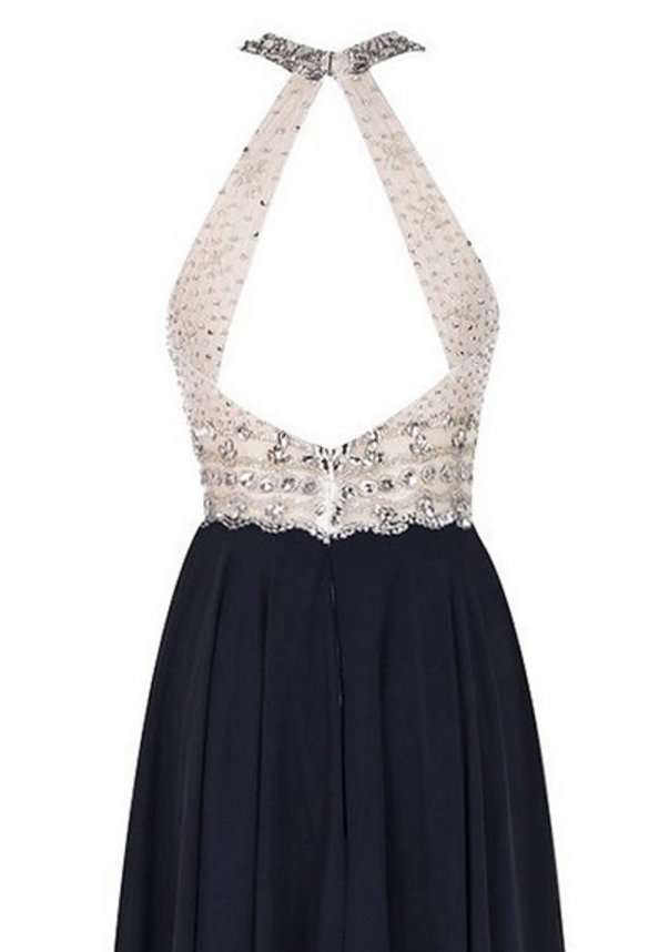 Crystal High Neck Key Hole Tulle Prom Dress, Crystal Beaded Belt Black ...