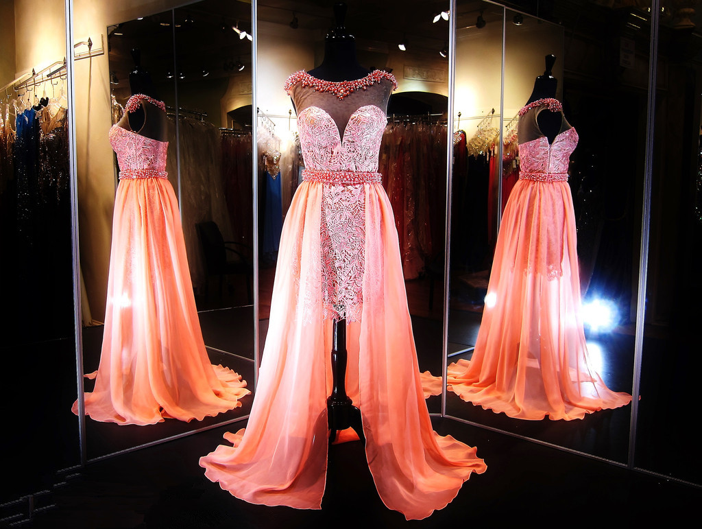 Prom Dress,modest Prom Dress,gorgeous Hi-lo Lace Illusion Evening Dress ...
