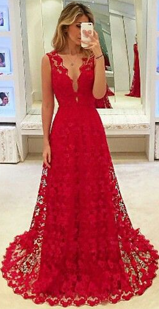 Red Prom Dresses,charming Evening Dress,prom Gowns,lace Prom Dresses ...