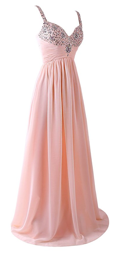 Long Prom Dress Ruched Chiffon Bridesmaid Evening Gowm With Beads on Luulla
