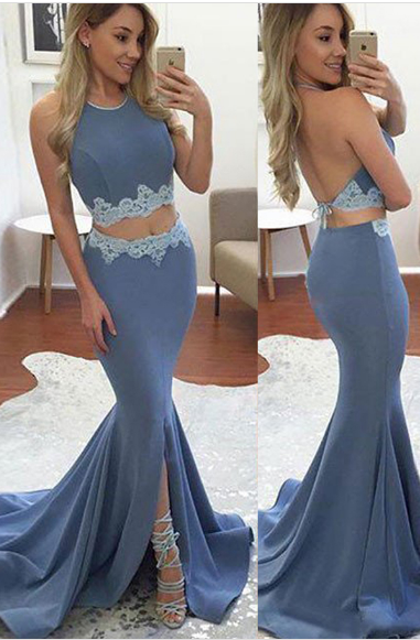 Prom Dress,glamorous Two Pieces High Neck Prom Dresses,beading Prom ...