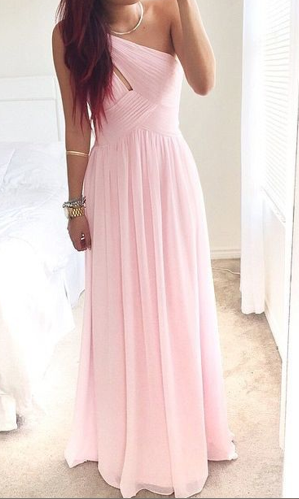 Sexy Prom Dress, Pretty Pink One-shoulder Simple Prom Dress , Prom ...