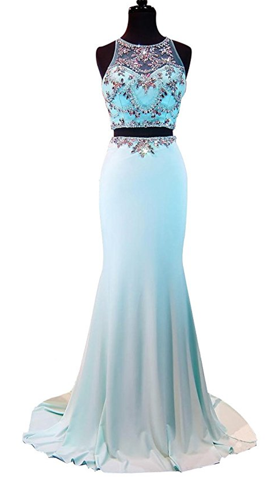 Women's Jewel Two Pieces Mermaid Beading Crystal Chiffon Evening Dress ...