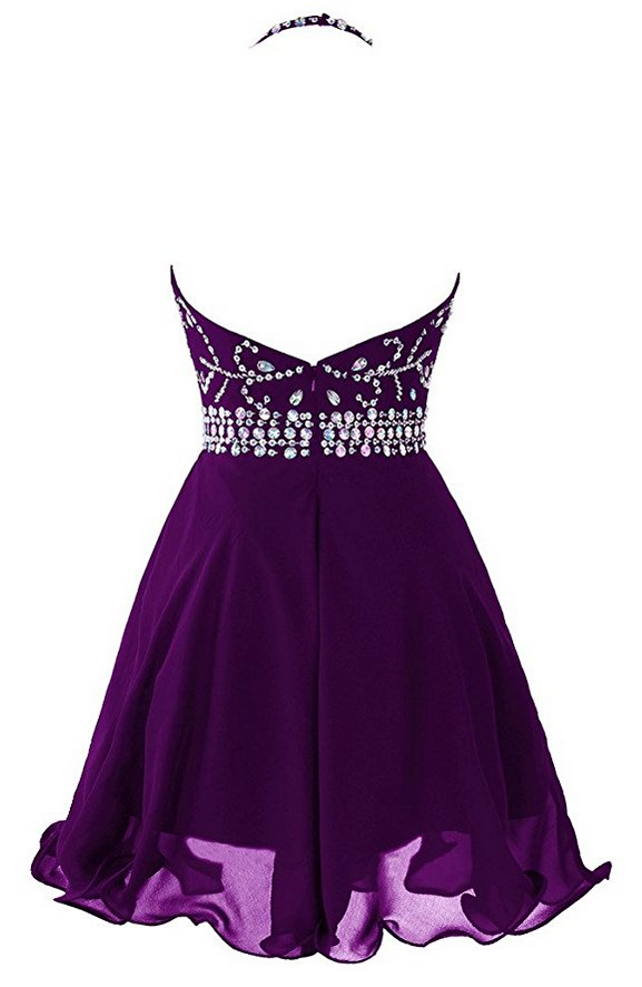 Short Beaded Prom Dress Halter Homecoming Dress Backless on Luulla
