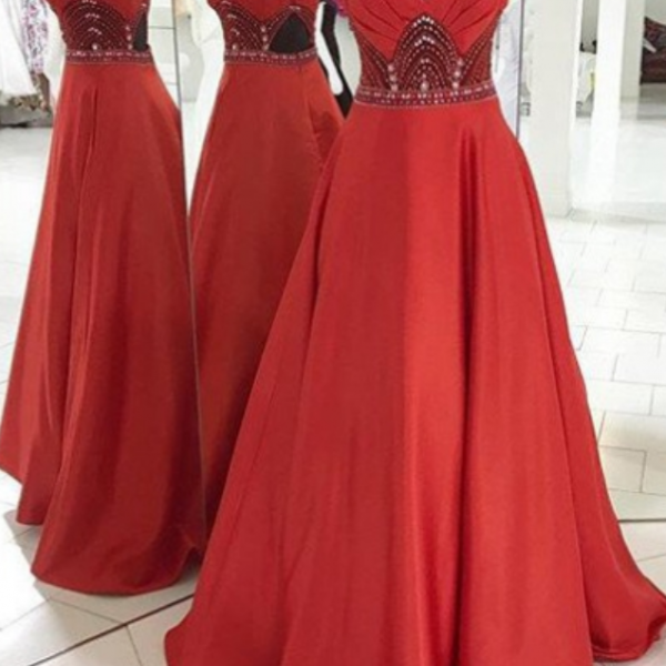 Red Prom Dresses 2018 Spaghetti Straps Crystal A-line Satin Evening ...