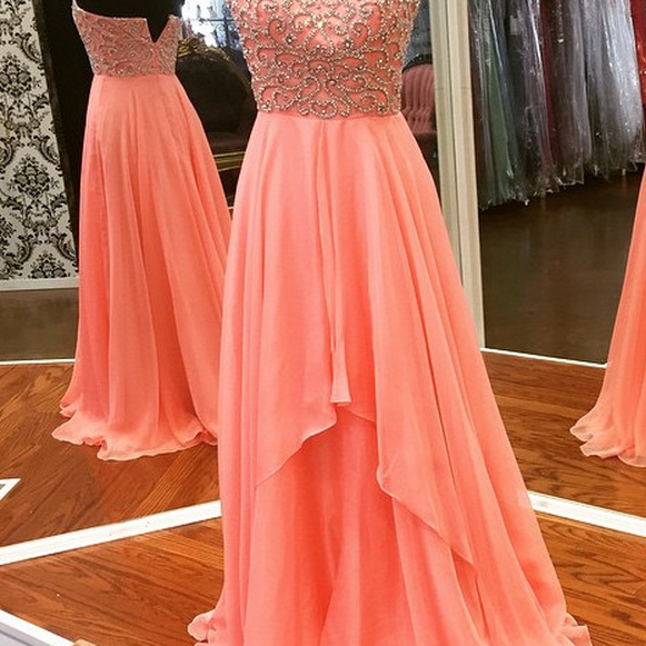 Charming Plus Size Chiffon Long Prom Dresses Beaded Strapless Formal ...