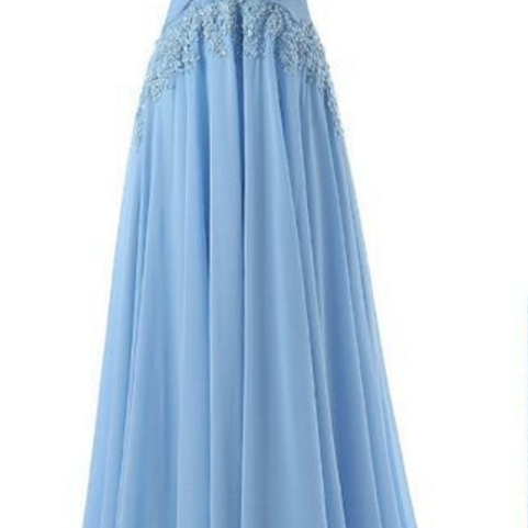 Blue Long Chiffon Formal Occasion Dress With Illusion Back on Luulla