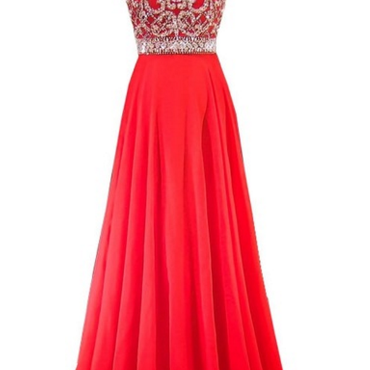 Long Evening Gown, Stunning Exclusive Neckline Crystal Floor-length Red ...
