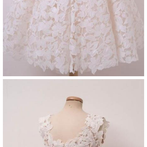 Ivory Lace Knee Length Homecoming Dresses, A Line Scoop Sleeveless ...