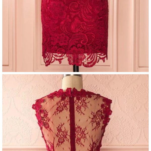 Homecoming Dresses Sheath Red Lace Dress on Luulla