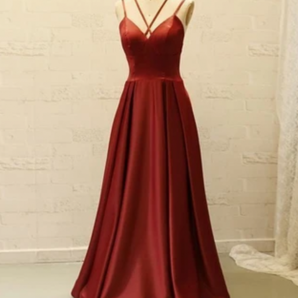 Simple Prom Dress, Dark Red Satin Prom Dresses on Luulla