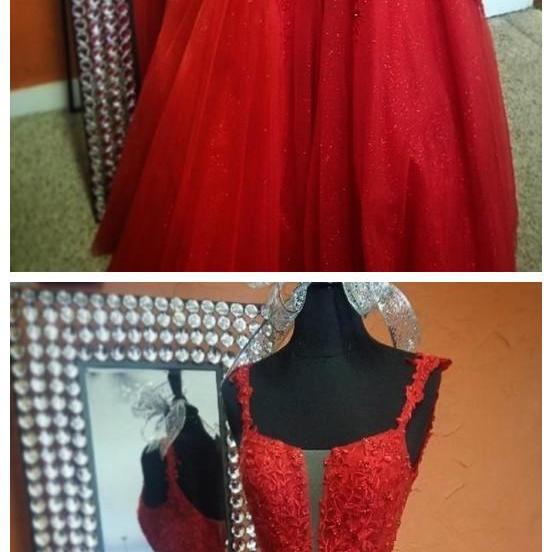 Ruby Outfit Elegant Tulle Red Appliques Beads Prom Dress, Formal ...