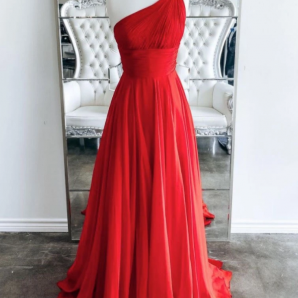 Red One Shoulder Long Prom Dress Red Evening Dress on Luulla
