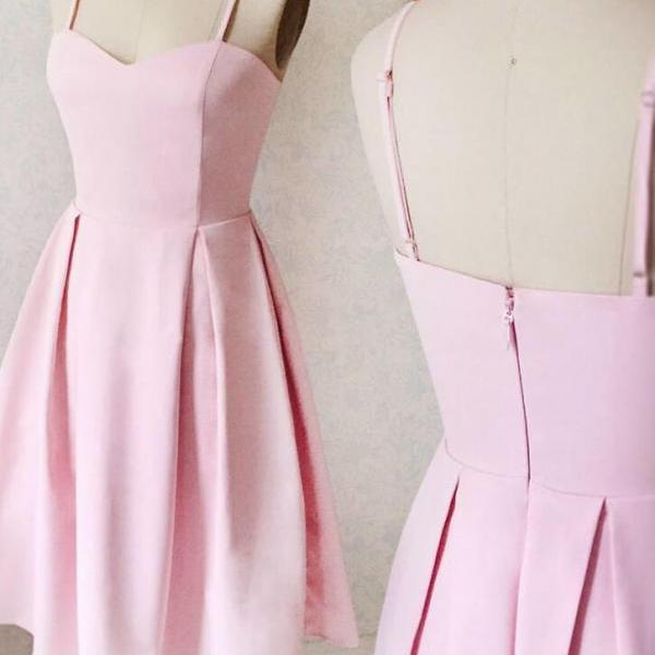 Charming Prom Dress, A Line Pink Short Homecoming Dress, Spaghetti ...
