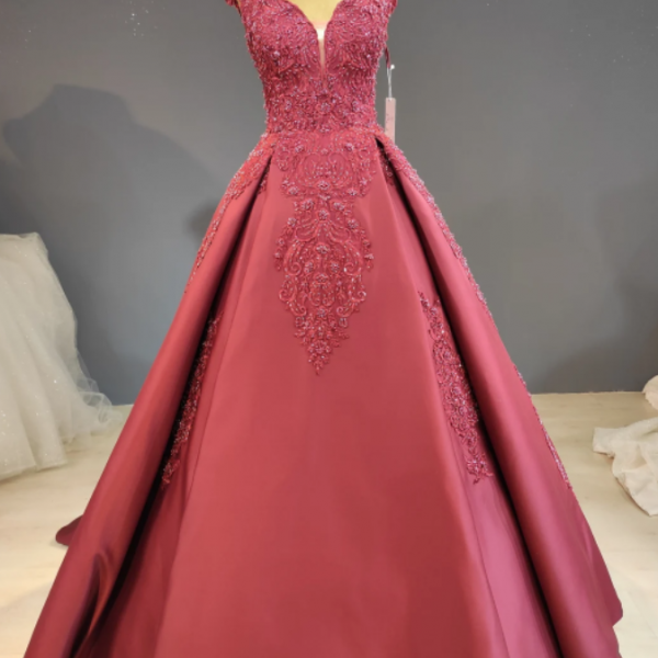 Shimmery Red Prom Dress, Prom Gown With Open Back, Wedding Reception ...