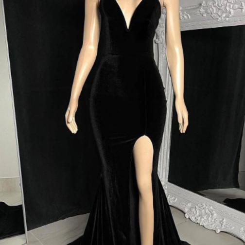 Black Velvet Prom Dress, Sleeveless Deep V Prom Gown, Wedding Reception ...
