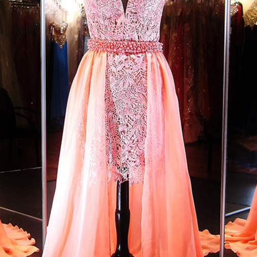Prom Dress,modest Prom Dress,gorgeous Hi-lo Lace Illusion Evening Dress ...