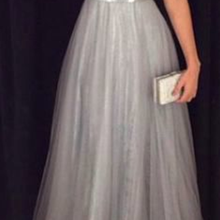 Prom Dress,shiny Grey Prom Dresses,a-line Beading Tulle Prom Dress ...