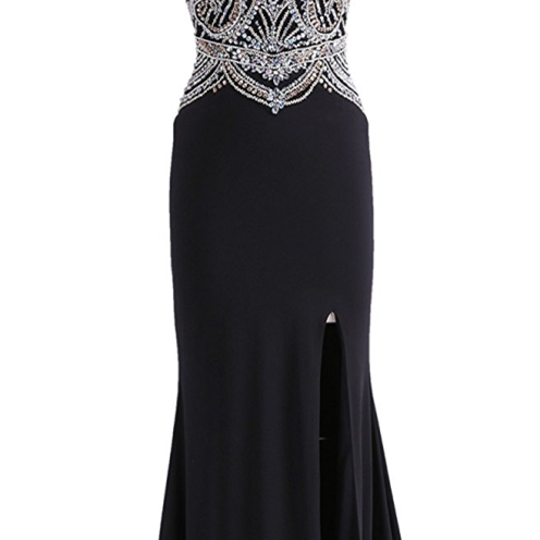 Women's Beaded Sexy Back Halter Trailing Long Prom Dresses on Luulla