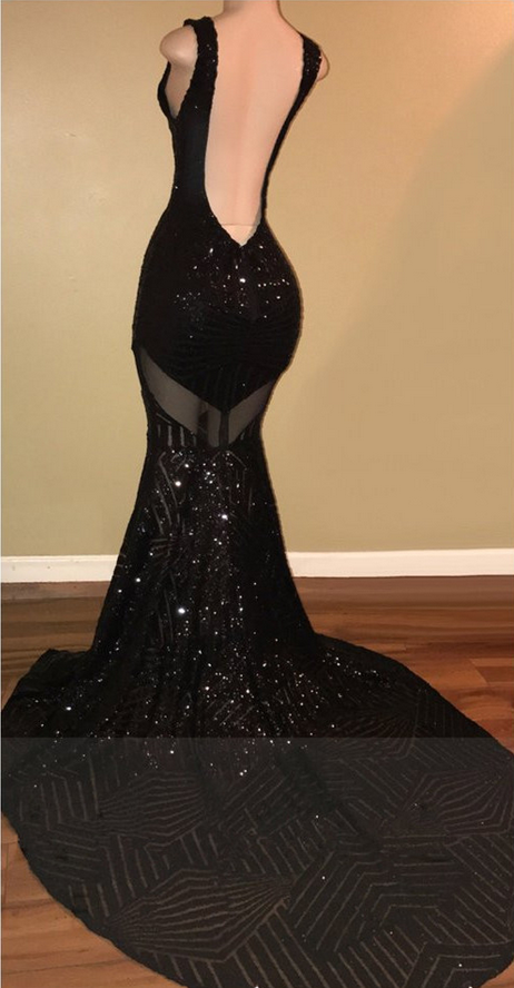Open Back Black Sequin Prom Dress on Luulla