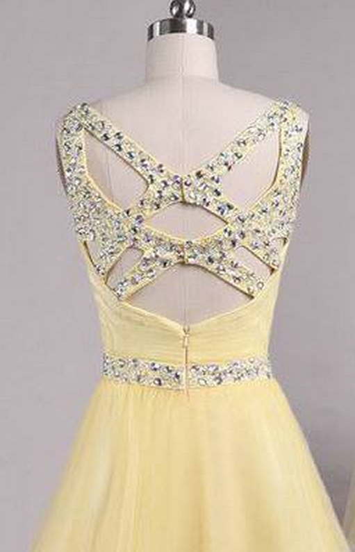 Custom Handmade Cross Back Prom Dresses , Prom Dresses ,yellow Prom ...
