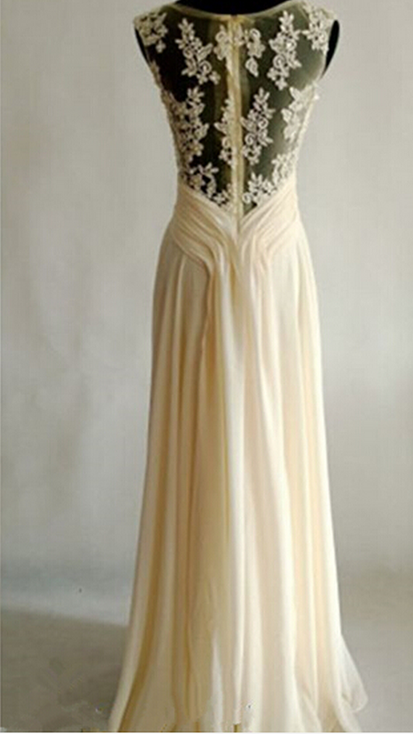 Harming Style Chiffon Floor Length Creamy Prom Dress With Applique ...