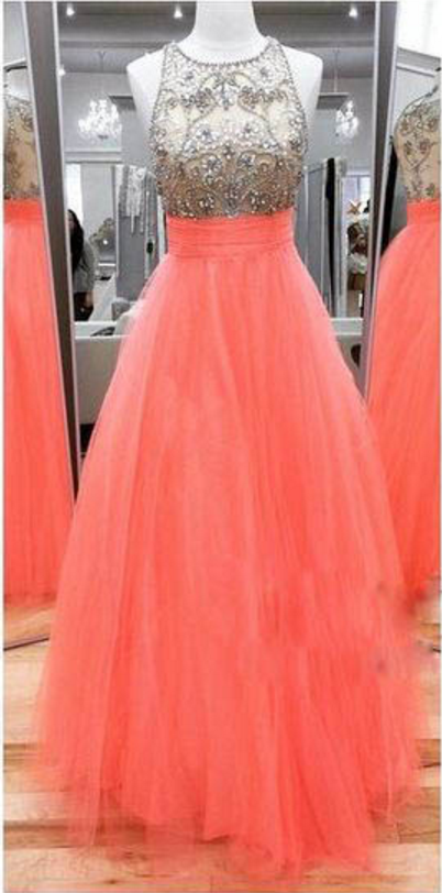 Coral Prom Dress With Beaded Bodice on Luulla