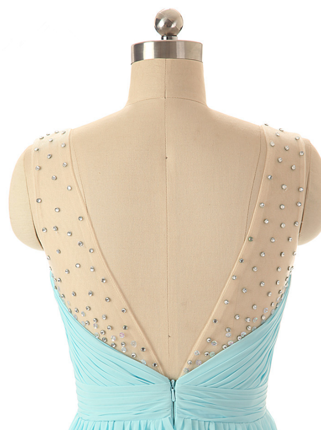 Simple Light Blue Chiffon Long Prom Dresses , Long Prom Dresses ...