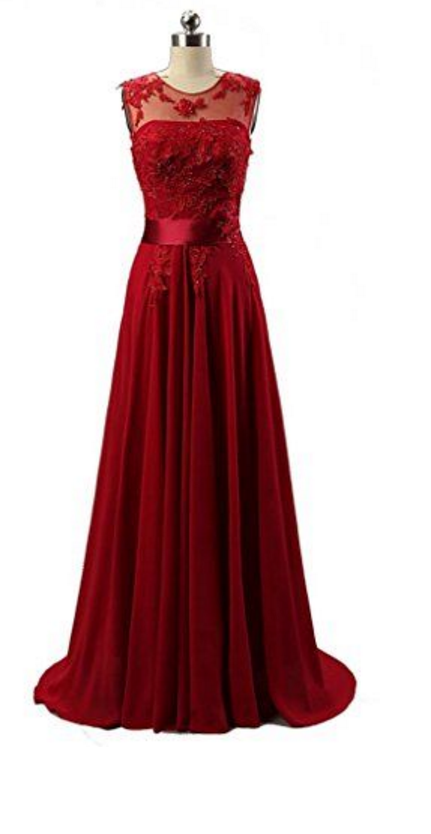 Dark Red Sheer Neck Long Formal Occasion Dress on Luulla