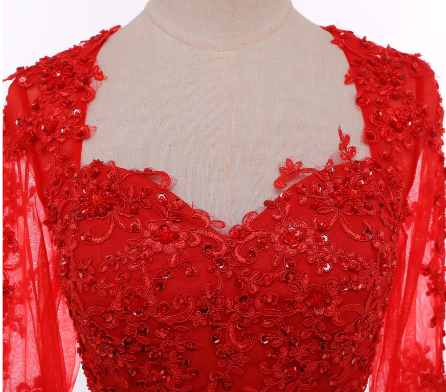 Real Photo Vestido Longo Long Sleeve Red Long Evening Dress Party ...