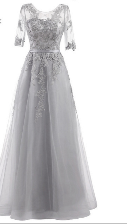 A Grey Formal Gown With A Long, Half-sleeved Dress Evening Dress on Luulla