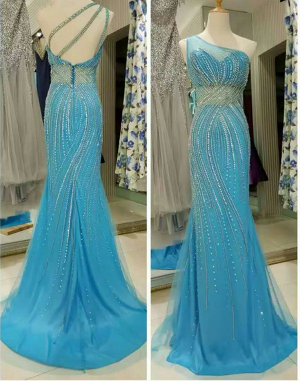 The Luxurious Hand-tailored Blue One-shouldered, One-shouldered, One ...