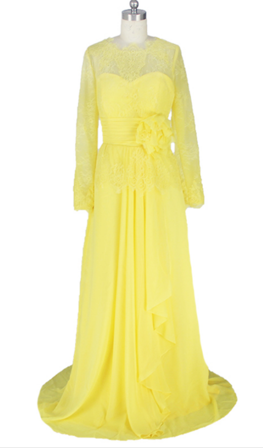 The Yellow Lace Evening Dress, Was The Neck Cuff Silk Layer Formal ...