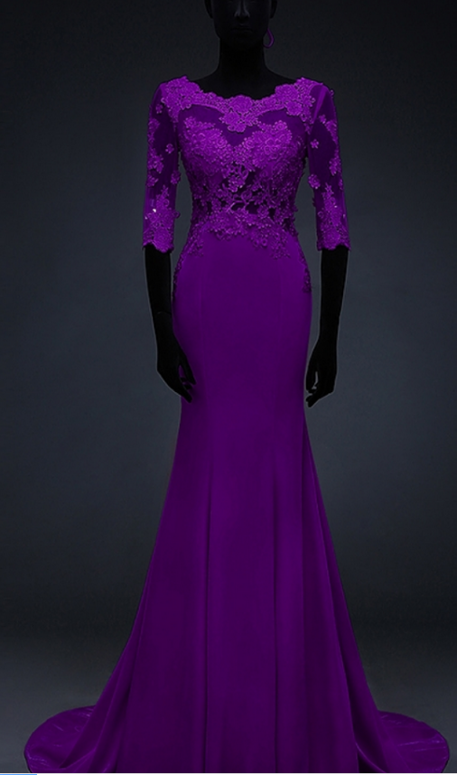 Purple Flower Mother Side Mermaid Wedding Ceremony Party Dress Formally ...