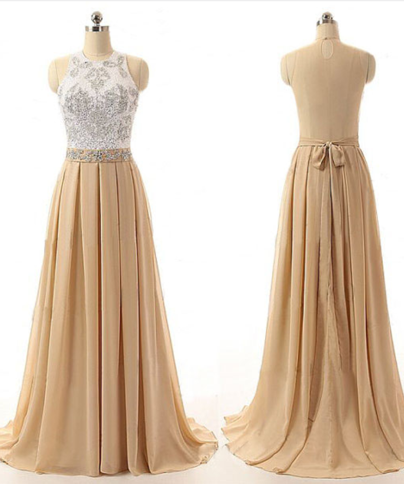 Popular Prom Dress, Modest Prom Dress, Champagne Prom Dress, Elegant ...