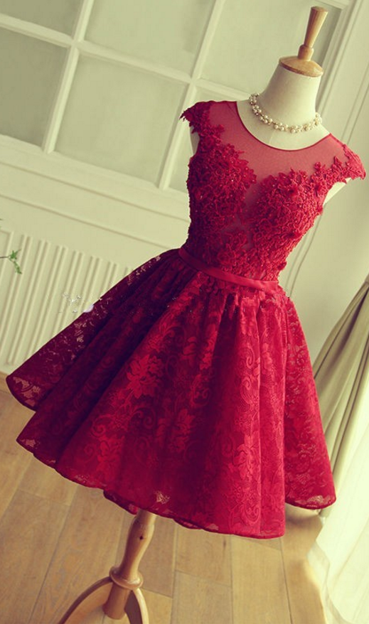Short Prom Dress , Red Prom Dress , O Neck Prom Dress , Short Prom ...