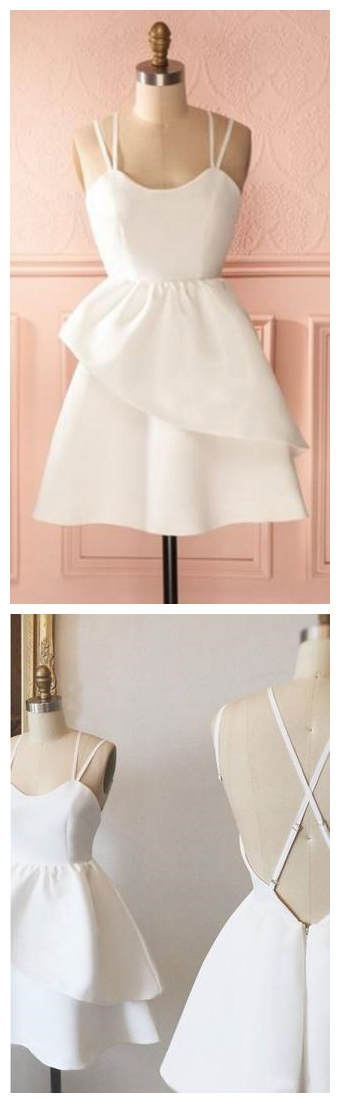 Ivory Spaghetti Strap Satin Short Prom Dress, Cute Mini Homecoming ...