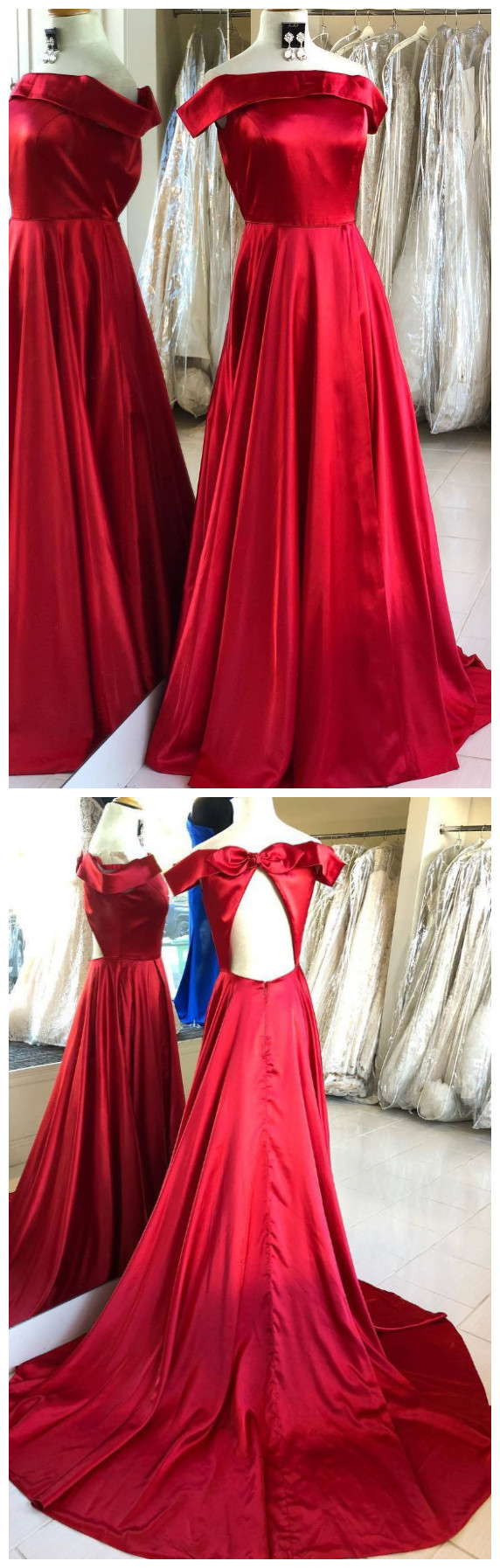 Off The Shoulder Long Red Prom Dress With Open Back on Luulla