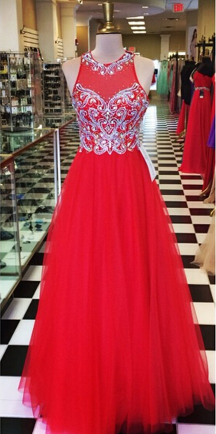 Red Long Prom Dress With Beads on Luulla
