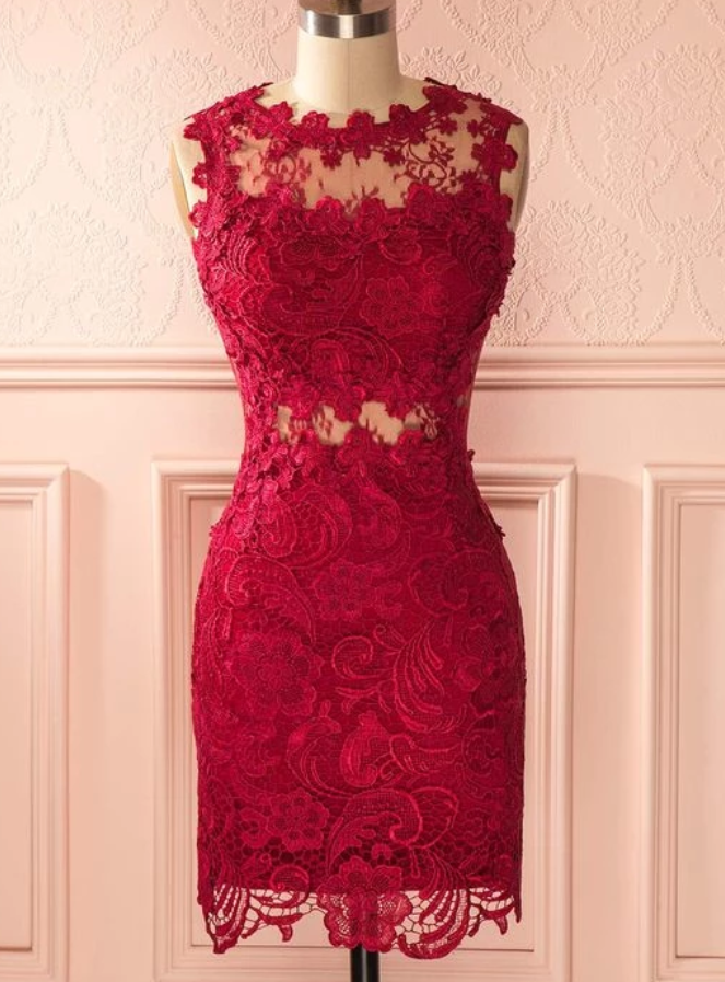 Homecoming Dresses Sheath Red Lace Dress on Luulla