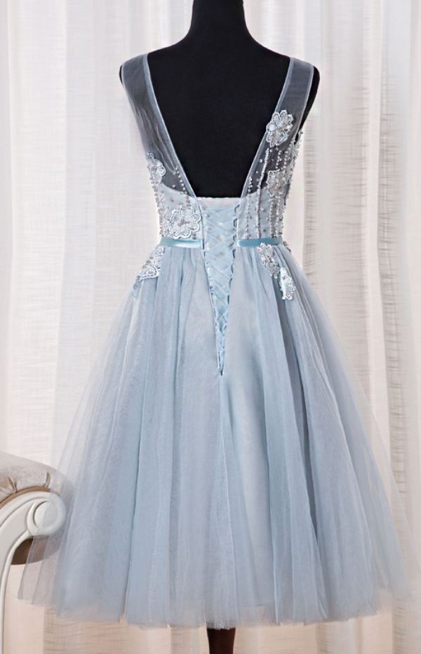 A-line Scoop Neck Appliques Lace Lace-up Party Homecoming Dresses on Luulla