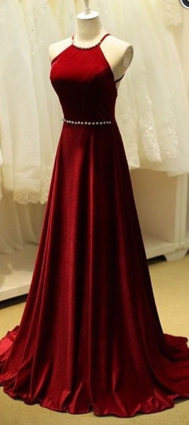 Evening Dress,long Ball Gowns,red Chiffon Prom Dress ,halter Neck Party ...
