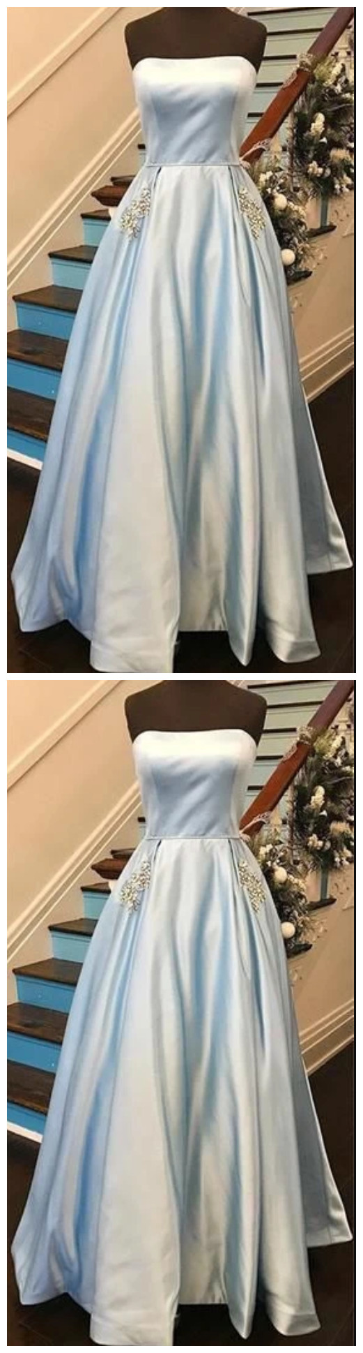 Strapless A-line Simple Stain Prom Dresses With Beading Pocket on Luulla