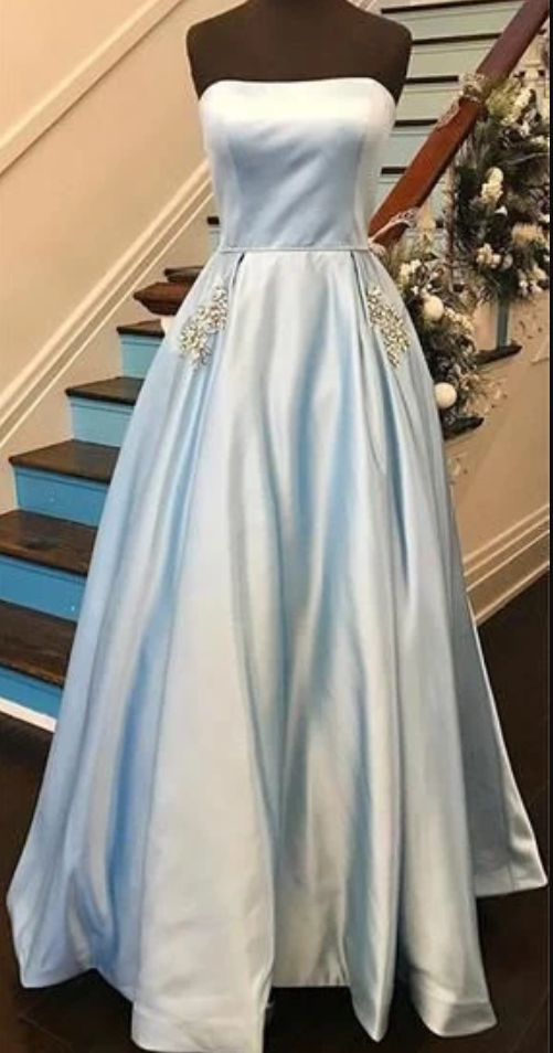 Strapless A-line Simple Stain Prom Dresses With Beading Pocket on Luulla