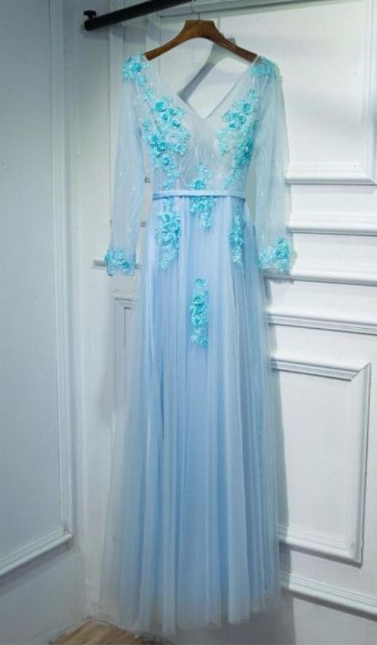Stunning Prom Dress, Modest Prom Evening Dress, Blue Prom Dress, Long ...
