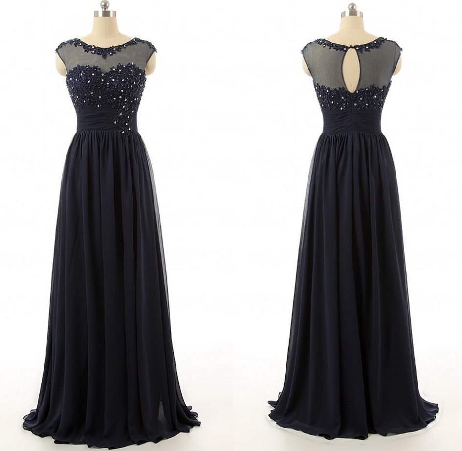 Scoop Neck Long Chiffon Prom Dresses Crystals Beaded Women Dresses on ...