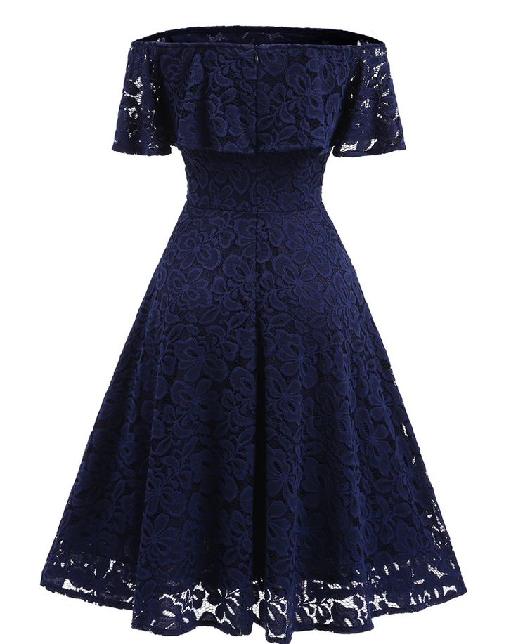 Elegant Lace Burgundy Dress, Navy Lace Homecoming Dress,off Shoulder ...