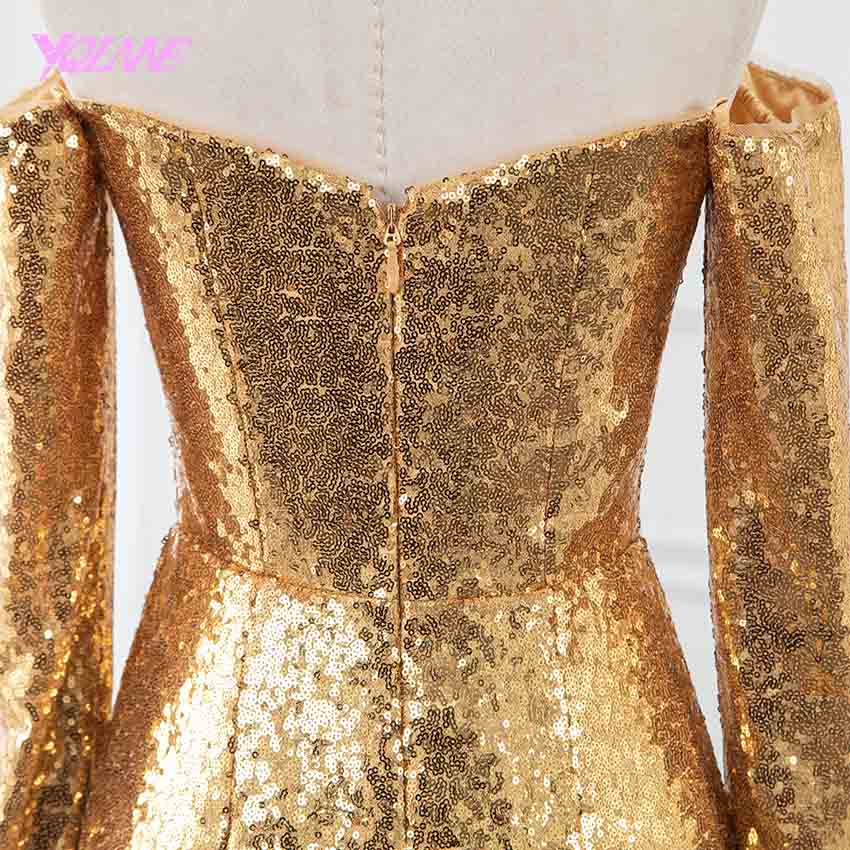 Ruby Outfit Gold Sequins Long Sleeve Prom Dresses Formal Evening Gown ...
