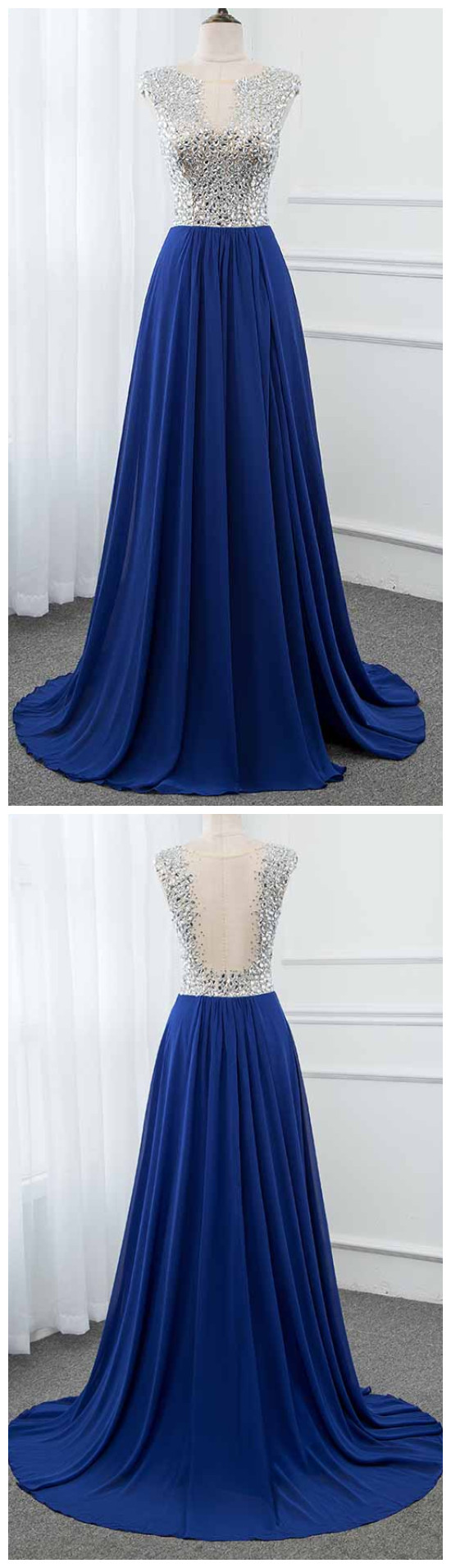 Ruby Outfit Royal Blue Crystals Long Prom Dresses 2020 Chiffon Split ...