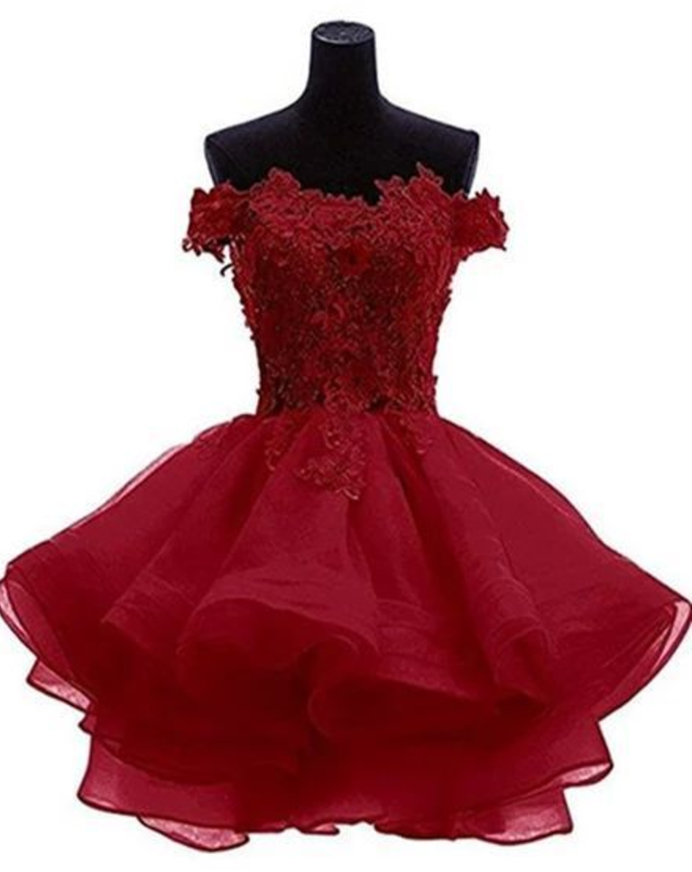 Cute Organza Short Party Dress With Lace Applique, Graduation Dress on ...